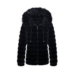 Bellivera Women Double Sided Faux Fur Jacket with Fur Collar, The Puffer Coat Worn on Both Sides 19225 Black M