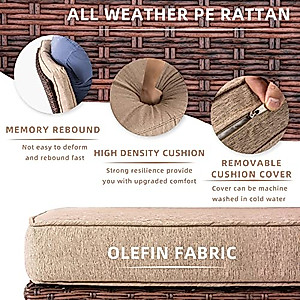 UDPATIO Outdoor Patio Furniture Sets, 7 Piece Outdoor Sectional Couch Wicker Patio Conversation Set PE Rattan Sofa w/Dining Coffee Table Washable Olefin Cushion & Pillow for Garden Balcony Yard Khaki