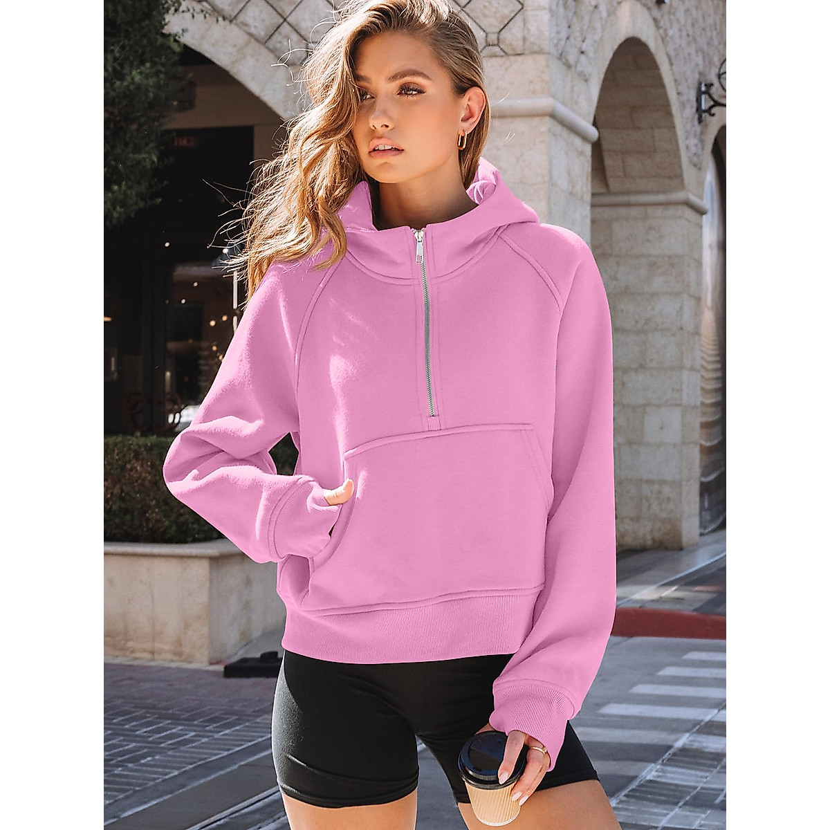 AUTOMET Womens Hoodies Fleece Fall Fashion Outfits Workout Sweatshirts Winter Jackets Oversized Pullover Tops Clothes 2025 Pink S
