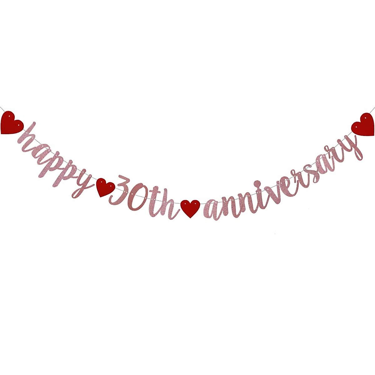 Happy 30th Anniversary Banner, Pre-Strung,Rose Gold Glitter Paper Garlands for 30th Wedding Anniversary Party Decorations Supplies, No Assembly Required,(Rose Gold) SUNbetterland