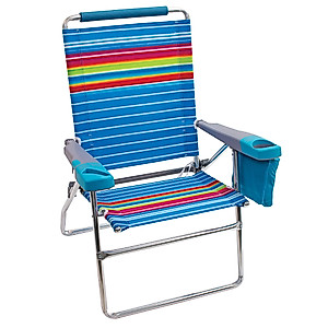Rio Brands 17" Extended Height 4-Position Folding Beach, Camping, Lawn Chair, Graphic Traffic Blue/White/Multi Stripe