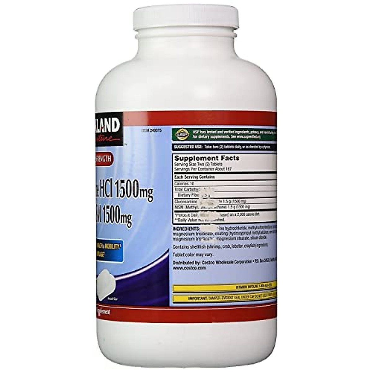 Kirkland Signature Glucosamine with MSM, 375 Tablets (2 Pack)