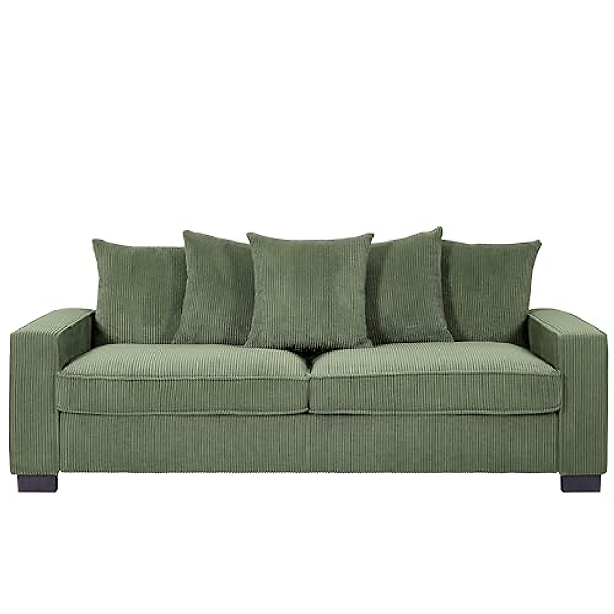 US Pride Furniture Luxe Living Room Sofa with 5 Complementary Toss Pillows, Soft Corduroy Upholstery, Streamlined Design, Ample and Cozy 3 Seater Couch for Modern Spaces, 88" Wide, Dark Green