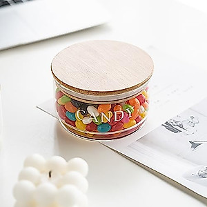 Glass Candy Dish with Bamboo Lid Small Candy Bowl Decorative Cookie Jar Clear Salad Bowl Buffet Storage Container for Home Kitchen Coffee Table Office Desk and Party Wedding ( Diameter: 4.33 Inch )