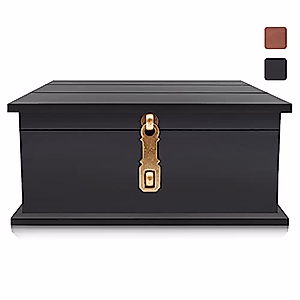 Prodigen Antique Style Wood Storage Box with Lid, Large Wooden Box with Hinged Lid, Keepsake Box with Metal Latch, Decorative box for Home or Office-Black