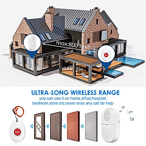 ChunHee Wireless Caregiver Pager Call Button Nurse Alert System Call Bell for Home/Elderly/Patient Emergency Vibration Pager 1 Transmitter+1 Receiver(800+Feet Operating Range)