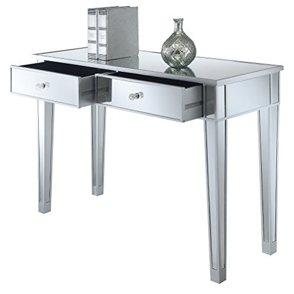 Convenience Concepts Gold Coast Mirrored Desk 42" - Console Table with 2 Drawers for Storage in Living Room, Office, Silver/Mirror