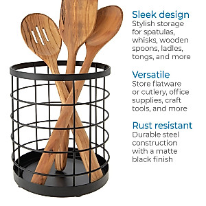 iDesign Wire Utensil Holder for Kitchen Counter, The Austin Collection - 6" x 6" x 7", Matte Black