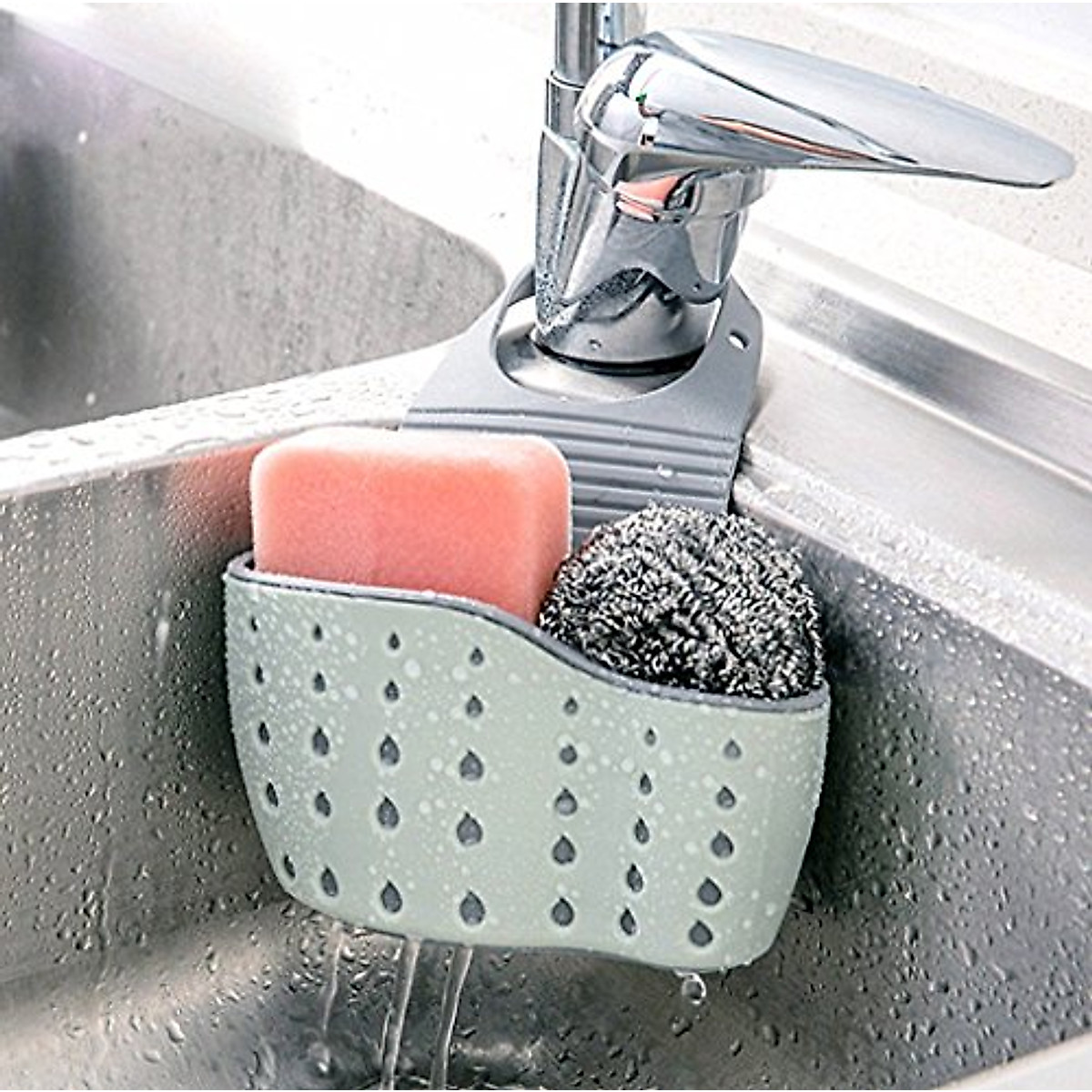Kinteshun Kitchen Sink Caddy Sponge Holder Hang Basket for Scrubber Dish Brush Kitchen Accessories Organizer(Light Blue)