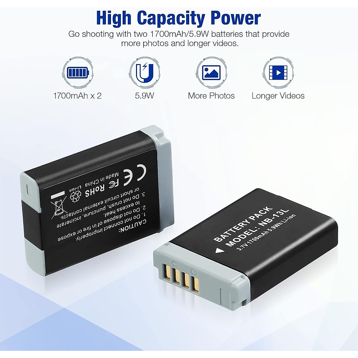 Powerextra 2-Pack NB-13L Battery and Rapid Dual USB Charger for Canon PowerShot G7 X Mark ii, G1 X Mark iii, G5 X, G7 X, G9 X, G9 X Mark ii, SX620 HS, SX720 HS, SX730 HS, SX740 HS Cameras