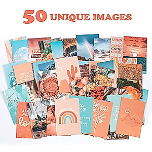 Artivo Peach Teal Wall Collage Kit for Aesthetic Pictures, 50 Set 4x6 inch, VSCO Girls Bedroom Decor, Cute Boho Wall Decor, Dorm Photo Collection