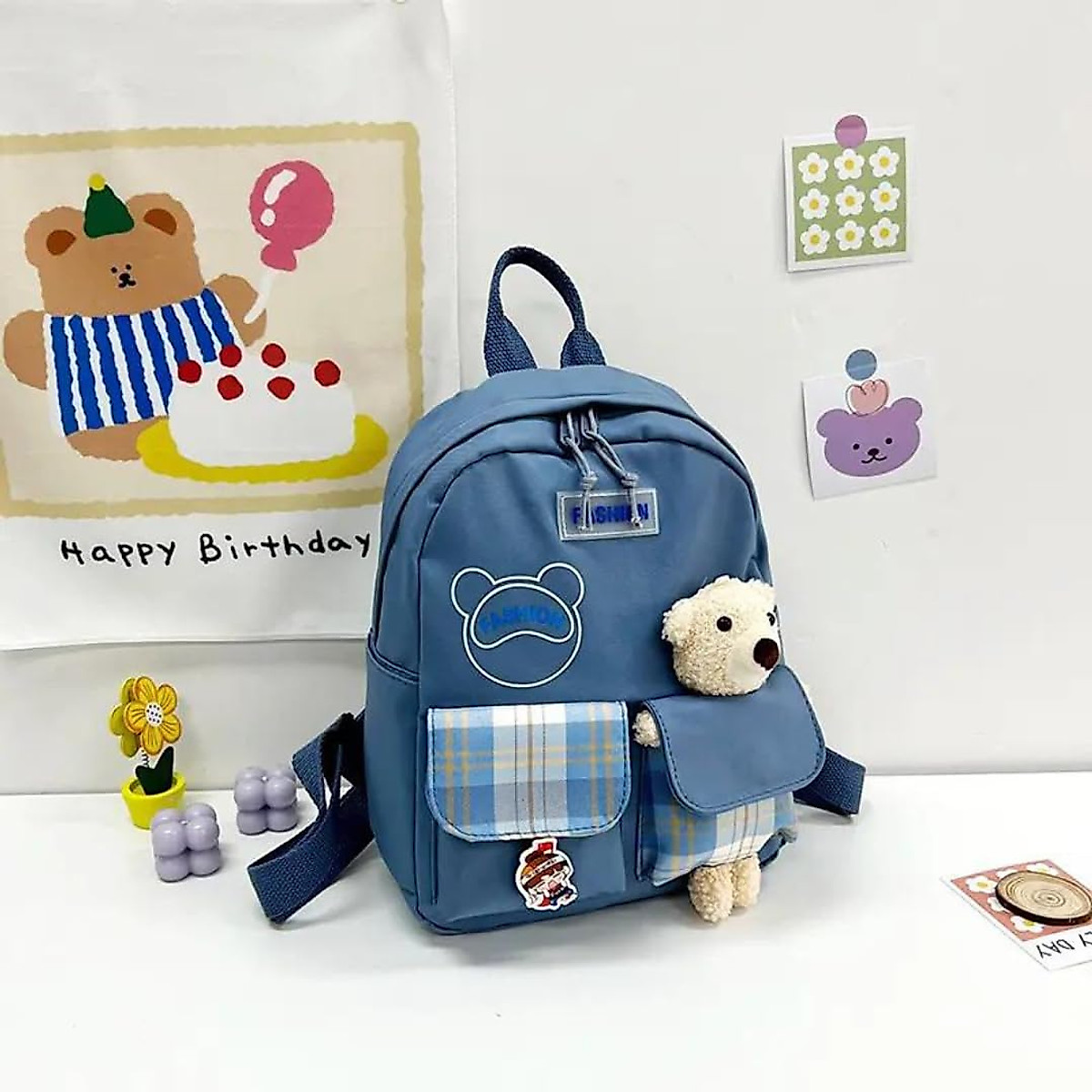 Toddler Backpack Set with Stuffed Bear and Rabbit Plush Notebook (Color May Vary) - Kids' Adventure and Memories Pack Ages 6-10 (Blue)