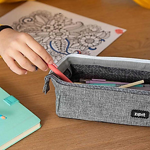 ZIPIT Lenny Pencil Case | Large Capacity Pencil Pouch | Pencil Bag for School, College and Office (Grey)