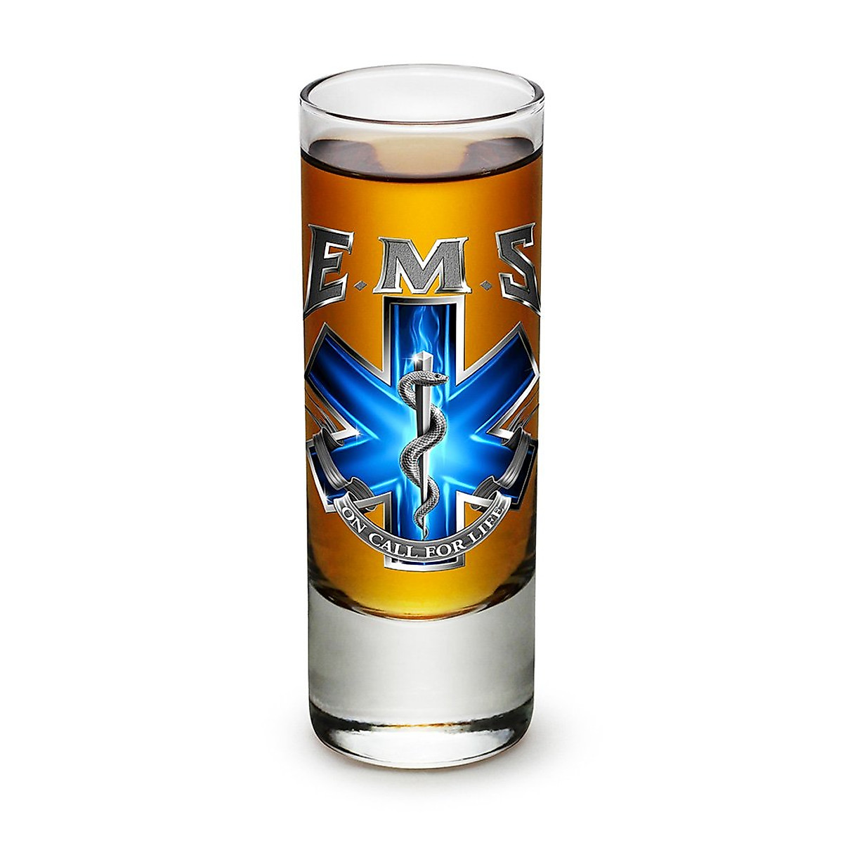 EMT Paramedic EMS Emergency Medical Services -On Call For Life -Shot Glass Shooter Heavy Base Tall 2 Ounce - SingleMini Small Glass - For Liquor - Whiskey, Tequila, Vodka, Spirtis, Beverages