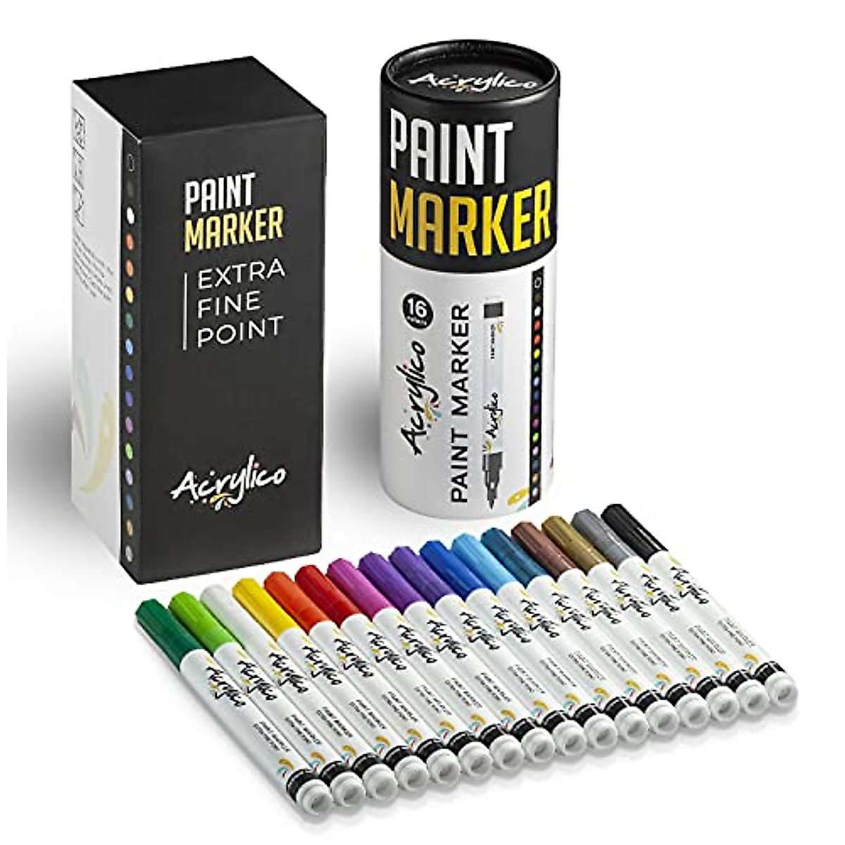 Paint Pens for Rock Painting, Stone, Ceramic, Glass, Wood, Canvas-Set of 16 Extra Fine Tip Acrylic Paint Markers Art Supplies, Adults & Kids Arts Craft Kit for Scrapbooking & Drawing