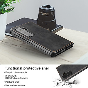 Foluu for Microsoft Surface Duo 2 Case, Surface Duo 2 Leather Case with Hand Strap, [Slim & Lightweight] PU Leather Back Cover Hard PC Holder Protective Phone Case for Microsoft Surface Duo 2 (Black)