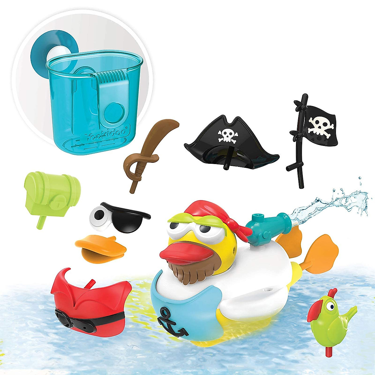 Yookidoo Jet Duck Pirate Bath Toy with Powered Water Cannon Shooter - Sensory Development & Bath Time Fun for Kids - Ages 2+