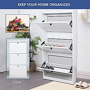 ZHFEISY 3 Tier Shoe Cabinet Shoe Storage Cabinet with 3 Large Fold-Out Drawers 19.69" x 6.69" x 43.31" White Shoe Rack for Entryway Hallway