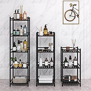 FKUO 3 Tier Bathroom Storage Open Shelf Unit, Free-Standing Metal Corner Rack Shelving for Kitchen, Living Room, Hallway (Matte Black, 3 Tier)