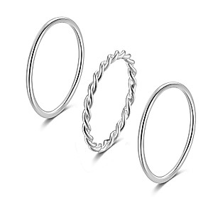SILBERTALE Stacking Knuckle Rings for Women Men Sterling Silver Thin Twist Rope Stackable Rings Set Pinky Rings Size 2.5