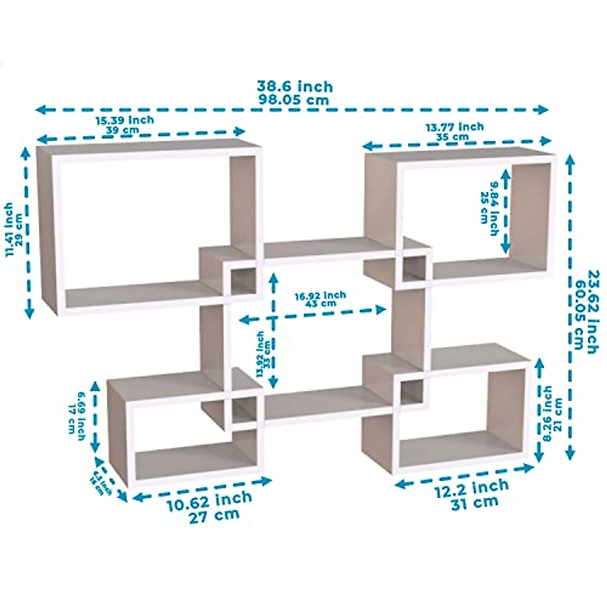 Modern Wall Mounted Square Shaped Floating Shelves – Set of 5 Square Shelves for Bathroom, Bedroom, Living Room & More - Screws and Anchors Included – Rustic Wall Décor Display for Home - White