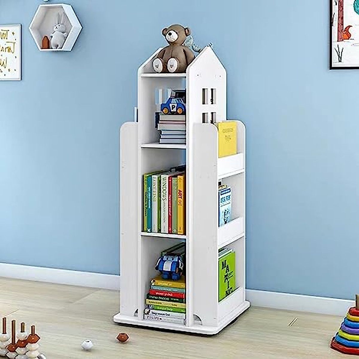 Nisorpa Rotating Bookshelf 360 Display Floor Standing Bookcase Spinning Shelf Storage Rack Freestanding Storage Organizer Holder Book Rack for Kids&Adults Multi-Functional Bookshelf Organizer