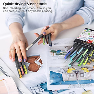 ARTEZA Felt Tip Pens, Set of 24 Landscape Brush Tip Calligraphy Pens for Note Taking, Sketching, Cross-Hatching, Outlining, Dye-Based Ink, Smear-Free