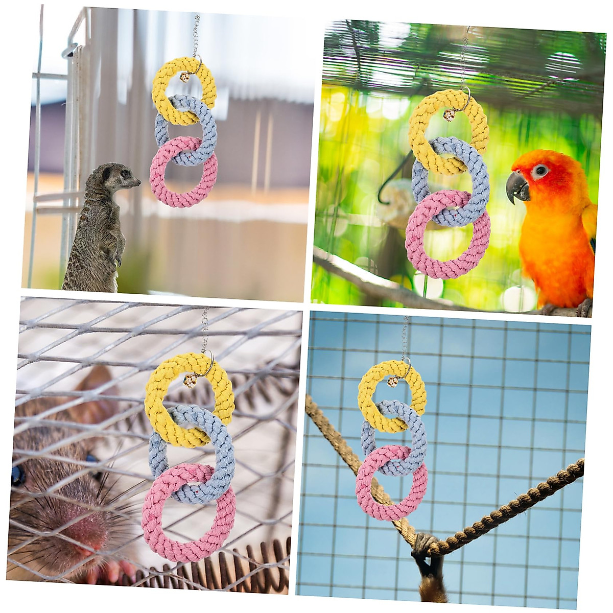 Hanging Three Ring Pendant Climbing Toy Bird Cages for Cockatiels Small Animal Cages Ferret cage Accessories Bird Swing Toys Ferret Treats cage Rope Toy Small pet Toys Rat Toy chew