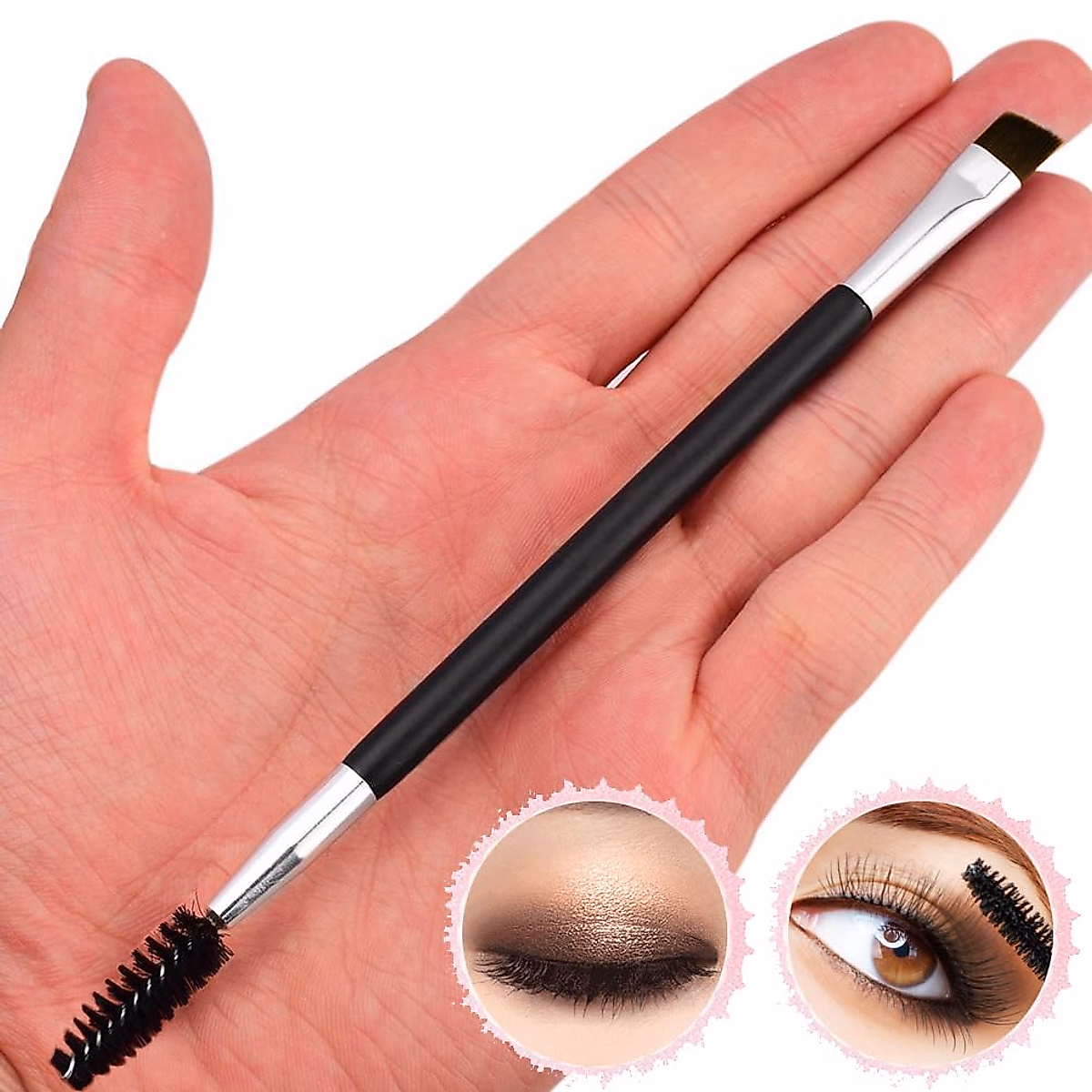 KINGMAS Eyebrow Brush, Professional Dual Angled Eye Brow Brush and Spoolie Brush Eyelash Comb Eyebrow Tool (Black)