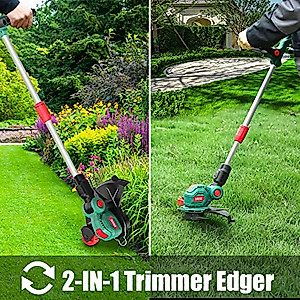 Weed Wacker Battery Weed Eater, HYPERECHO Cordless Grass String Trimmer 20V Auto-Feed Lines with 10 inch Cutting, Handle and Height Adjustable, 2.0Ah Battery and Fast Charger Included