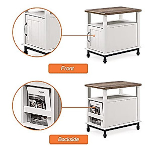 WAMPAT Farmhouse Nightstand, Premium Wood Accent End Side Table with Open Storage, Cabinet and Back Shelf for Living Room and Bedroom, Metal Feet, 24", White/Oak