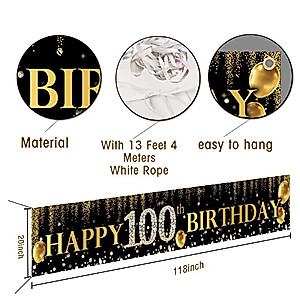 ZDX Happy 100th Birthday Theme Banner Birthday Party Poster Decor Black Backdrop Gold Balloon Photo Outdoor & Indoor Hanging With ZDXZ-US-HF346-fba 0