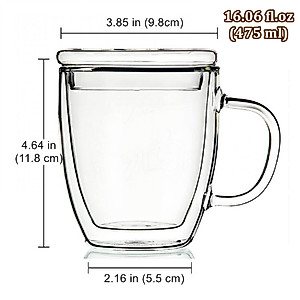Insulated Coffee Mug With Handle And Lid 16 oz Double Wall Espresso Cups Double Layer Glass Mug Cold Heat Resistant Cup Tea Mug Milk Cup Coffee Cup Wine Glasses