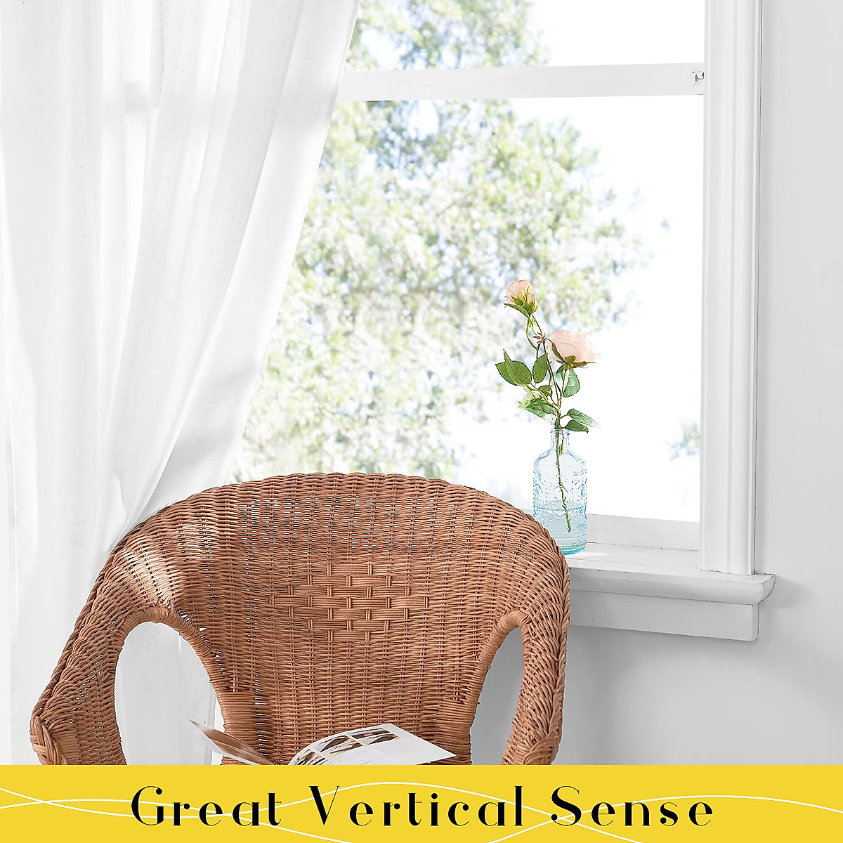 NICETOWN White Linen Sheer Curtains 84 inch Long 2 Panels, Adjustable Tie Top DIY Crafted Flax Semi Sheer Privacy with Light Filtering Vertical Drapes for Bedroom/Living Room, W52 x L84