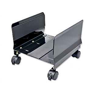 IO CREST SY-ACC65063 Mobile Desktop Tower Computer Metal Floor Stand Rolling Caster Wheels with Tall Support Walls and Adjustable Width from 6" to 10",Steel Black