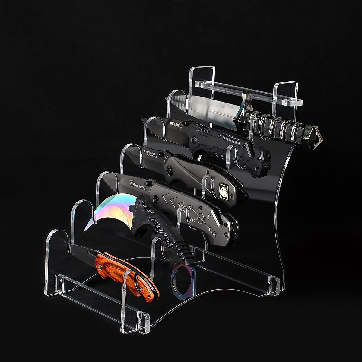 Dagger Stand Knife Display Stand,Acrylic Desktop Display Stand Holds 6 Knives for Hunting Knife,Dagger,Pocket Knife Display (Transparent)