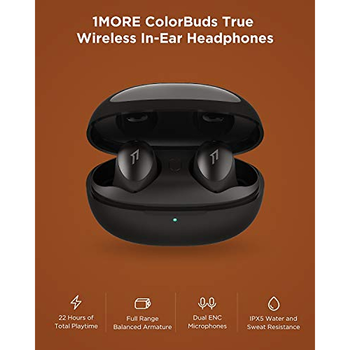1MORE Colorbuds Wireless Earbuds Bluetooth 5.0 Headphone with Fast Charging, Qualcomm Chip IPX5 Waterproof Stereo in-Ear Earphones CVC8.0 Build-in Dual Mic ENC Auto Play/Pause, 22H