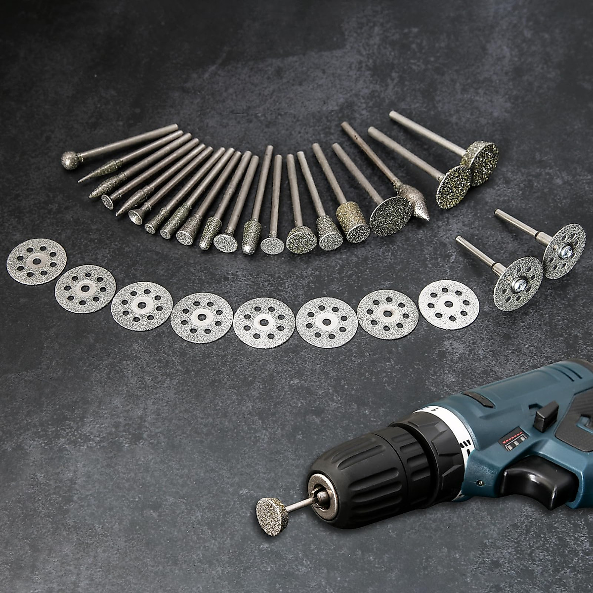 Diamond Burr Set for Dremel, Rotary Tool Grinding Cutting Wheel Stone Glass Tile Jewelry Engraving Rock Etching Masonry 1/8” Die Grinder Carving Cutter Metal Engraver Kit - 32pc Set