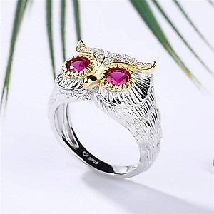 Jeulia 2 Carat Owl Rings for Women Round Cut Feather Engagement Ring 925 Sterling Silver Wedding Rings with Ruby Owl Eye CZ Solitaire Promise Anniversary Rings with Jewelry Gift Box (7)