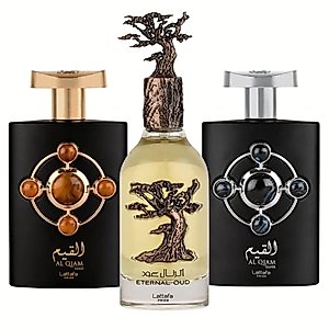 Al Qiam Gold, Al Qiam Silver & Eternal Oud Edp - Eau De Parfum Unisex 100ml(3.4 Oz) | Grapefruit, Plum, Orchid, Heliotrope, Vanilla, Amber, Oud, Benzoin, Tonka Bean, Labdanum | By Lattafa Perfumes