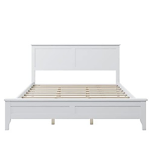 anwickjeff Queen Size Bed Frame with Headboard and Footboard, Modern Concise Style White Solid Wood Platform Bed for Kids Teens Adults, No Need Box Spring (Queen+New)