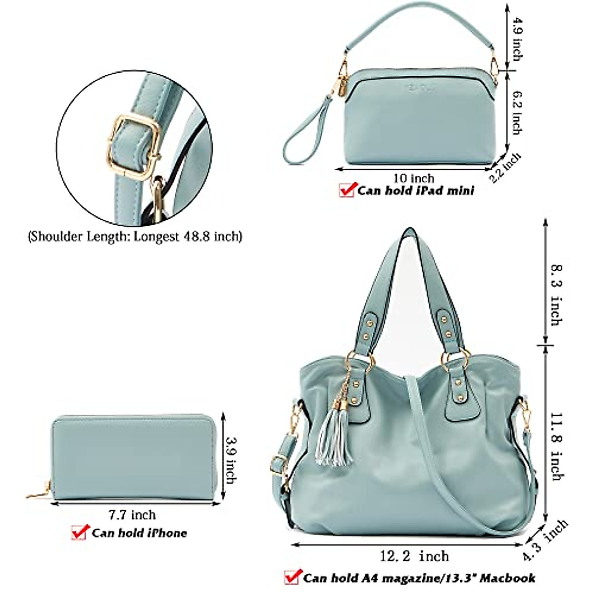 Purse and Wallet set for Women Large Hobo Bags Female Fashion Tote Shoulder Bags Crossbody Wallets Satchel Purse Set 3pcs skyblue