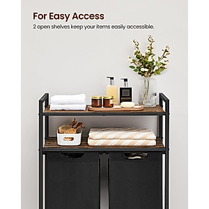 VASAGLE Laundry Hamper, Laundry Basket, Laundry Sorter with 2 Pull-Out and Removable Bags, 2 Shelves, 12.1 Gal (46L) Capacity per Bag, for Laundry Room, Rustic Brown and Black UBLH211B01