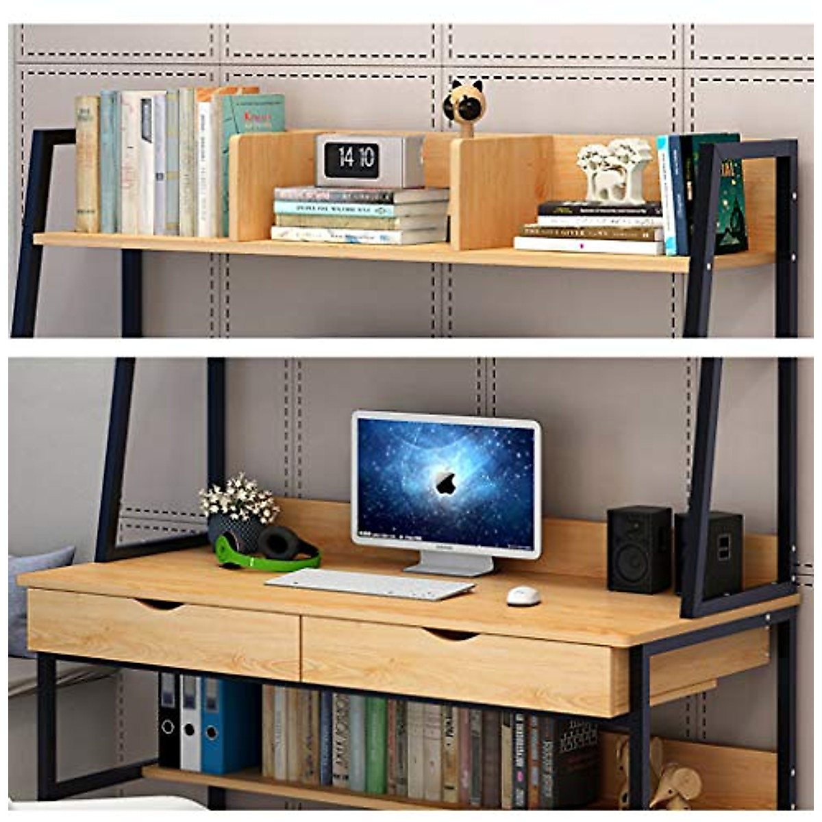 Modern Computer Desk with Hutch and 2 Drawers,Sturdy Office Desk Pc Laptop Desk Notebook Study Writing Table for Home Office Workstation