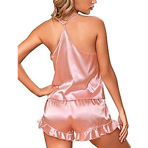 Leikar Silk Pajamas For Women Cute Cami Pajamas Sexy Satin Sleepwear Pink Gold