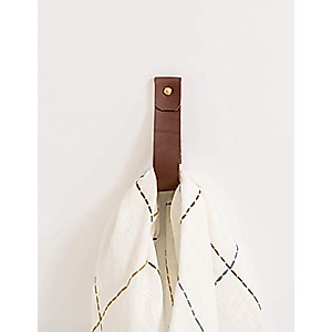 KEYAIIRA - Medium Brown Leather Wall Hook, wall hanging strap towel hook for wall leather loop strap for scarf storage boat paddle holder minimal towel bar rack storage