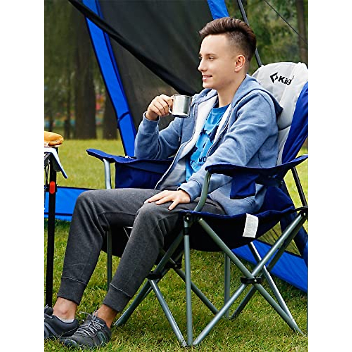 KingCamp 3PCS Lumbar Support Camping Chairs with Cooler Bag Padded Folding Camping Chair for Adults with Adjustable Armrest