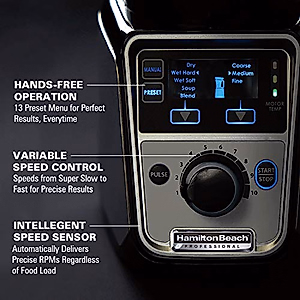 Hamilton Beach Professional 4-in-1 Juicer Mixer Grinder, Commercial-Grade 1400 Watt Motor, 120V, 3 Leakproof Jars, For Wet and Dry Spices, Chutneys and Curries, Engineered in India & USA (58770)