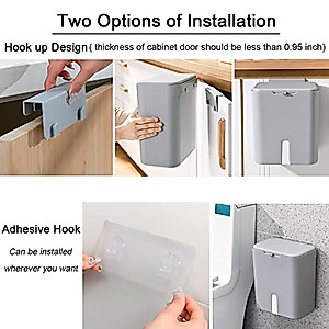 Tiyafuro Upgraded Hanging Trash Can with Lid, 2.4 Gallon Kitchen Compost Bin for Cabinet and Under Sink, Wall-Mounted Indoor Trash Bin for Bathroom Bedroom Office, Waste Bin