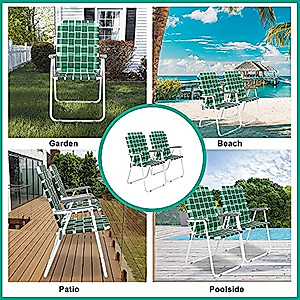 VINGLI Patio Lawn Webbed Folding Chairs Set of 2, Outdoor Beach Portable Camping Chair for Yard, Garden (Dark Green, Classic)